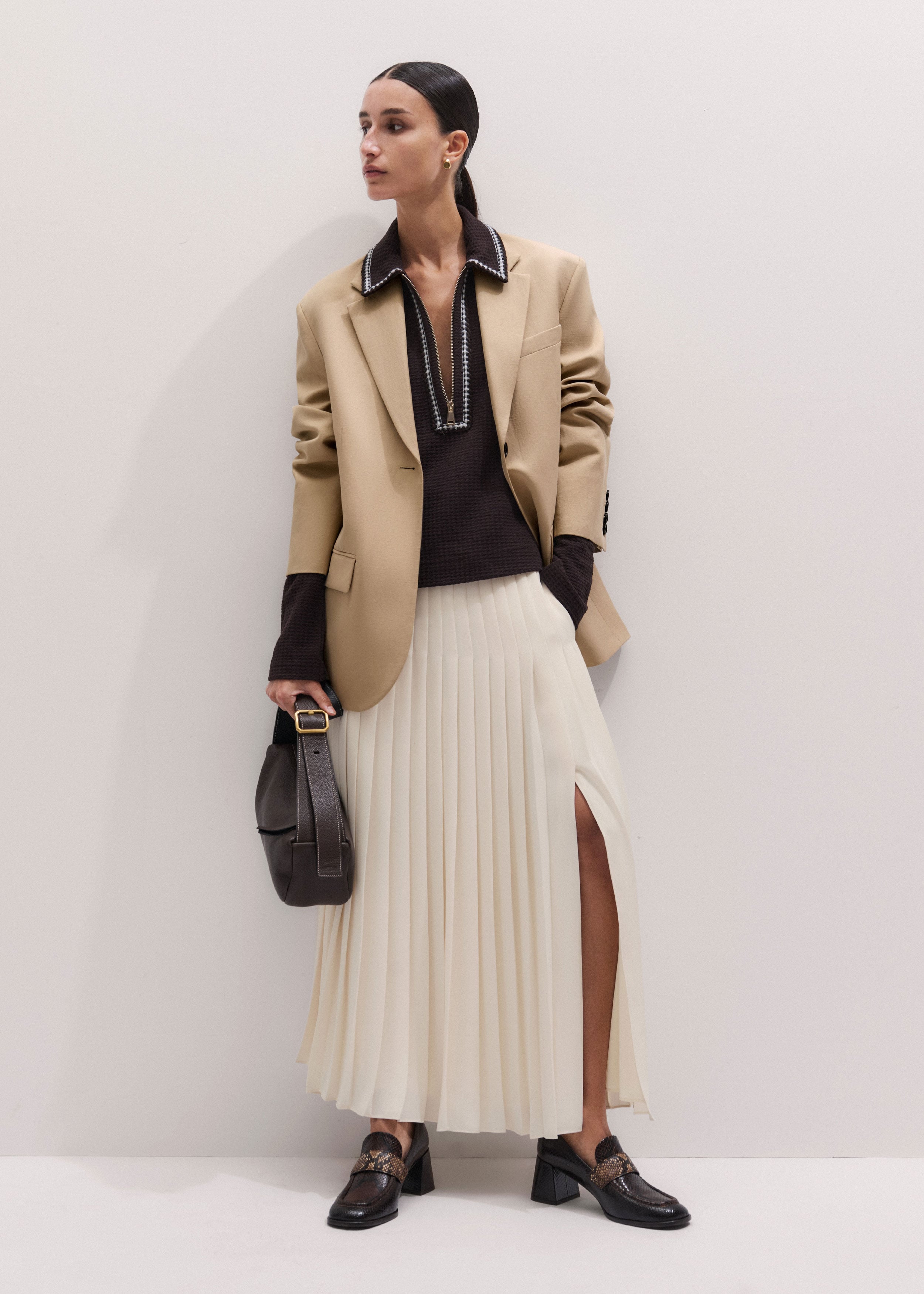ME+EM ME+EM Textured Zip Front Long Sleeve Top
